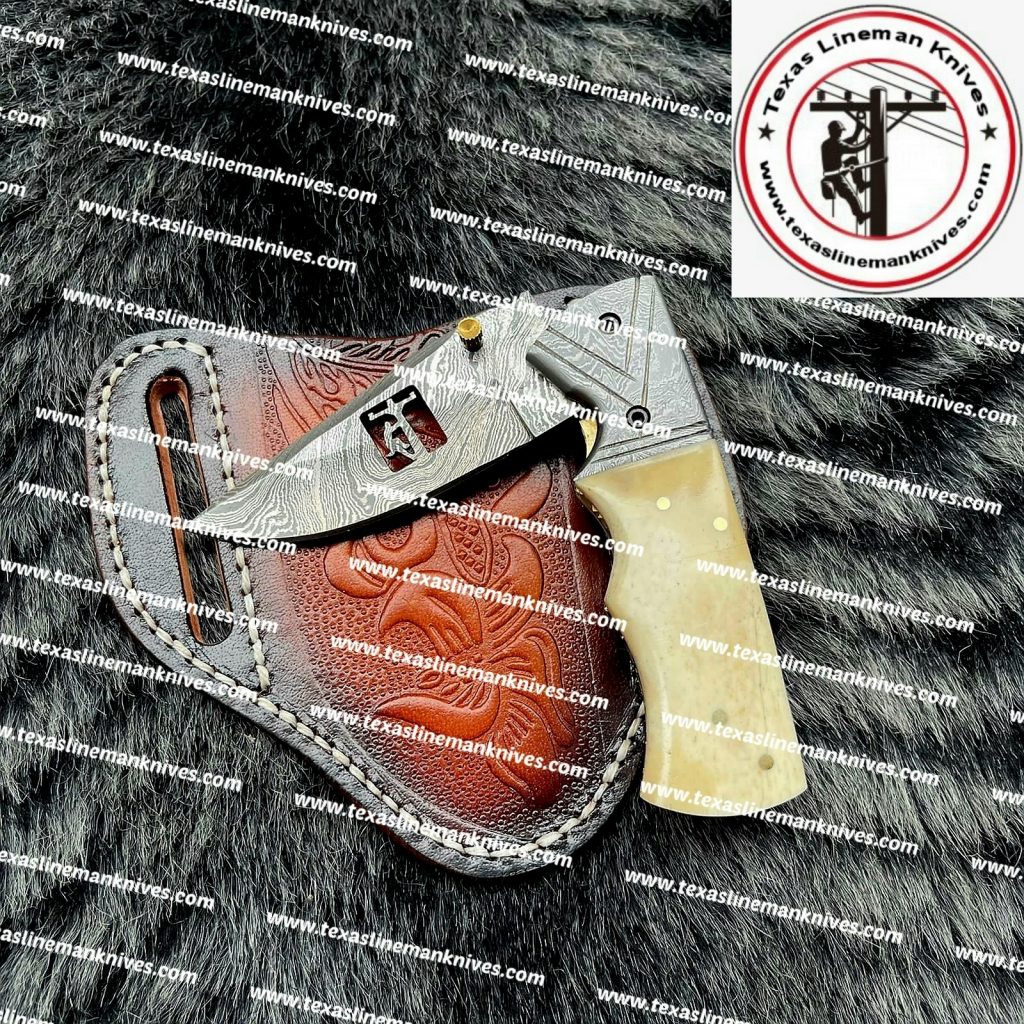 Handmade Damascus Steel Lineman Pocket knife – Texas Lineman Knives